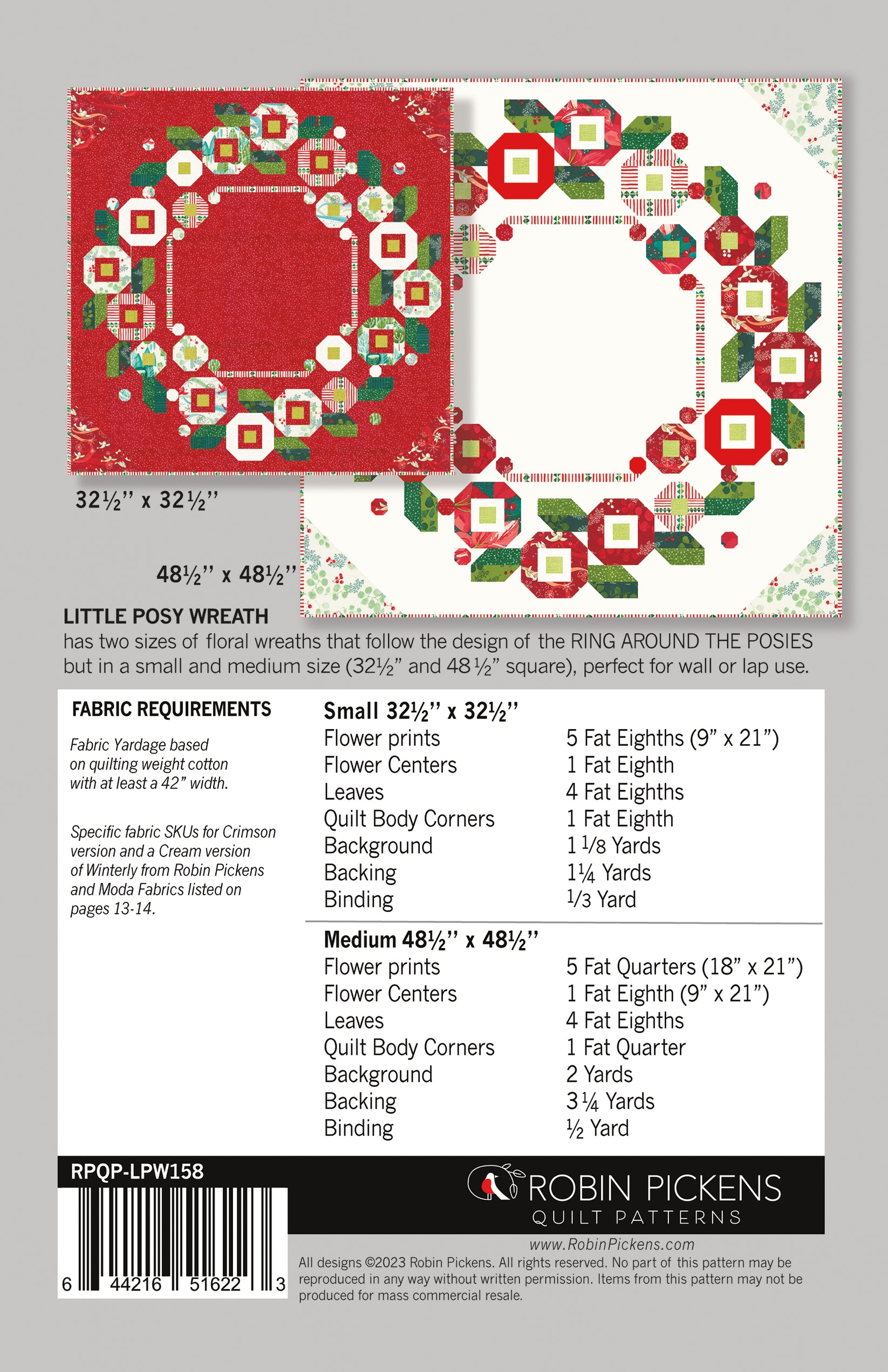 LITTLE POSY WREATH Quilt Pattern, digital pdf for 48" or 32" square Wa ...