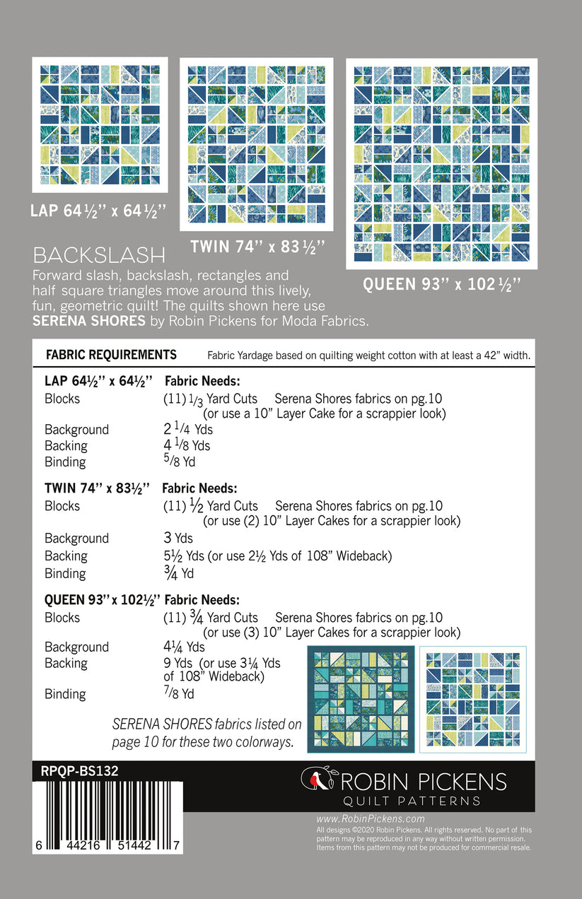 BACKSLASH Quilt Pattern PRINTED booklet by Robin Pickens. Geometric La