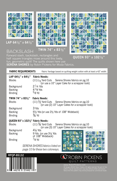 BACKSLASH Digital PDF Quilt Pattern by Robin Pickens. Geometric Lap, T