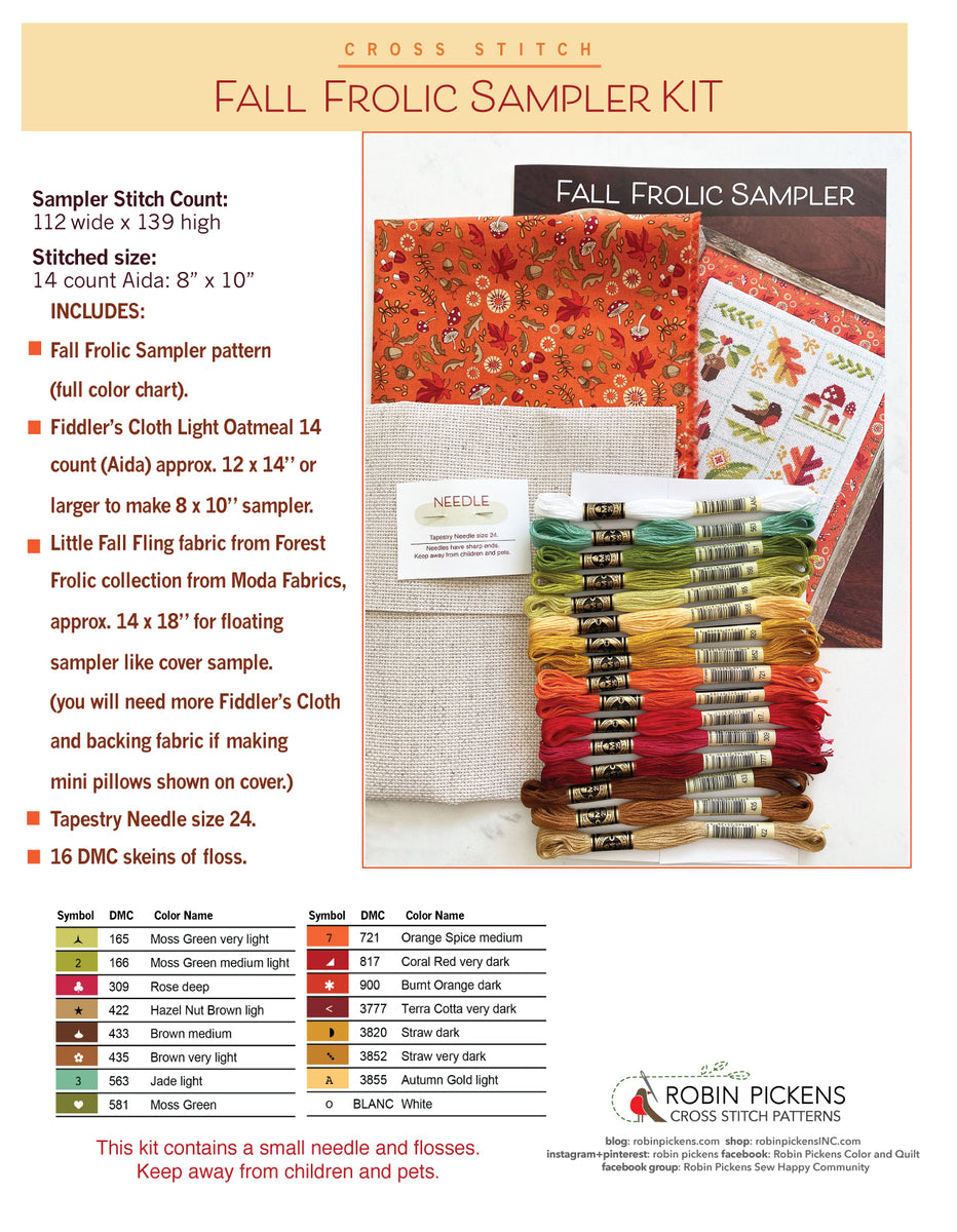 FALL FROLIC SAMPLER Cross Stitch KIT – Robin Pickens