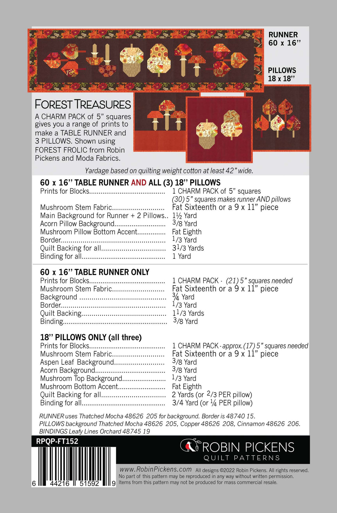 Forest Treasures Table Runner and Pillow Printed pattern – Robin Pickens