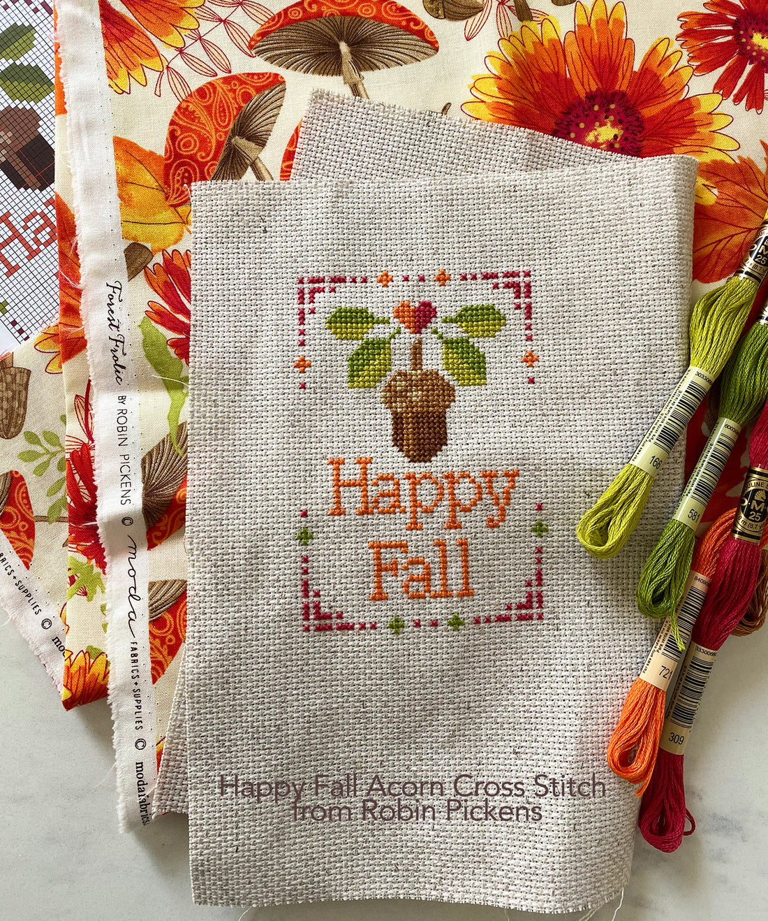 Happy Fall Acorn Cross Stitch Pattern PDF – Robin Pickens