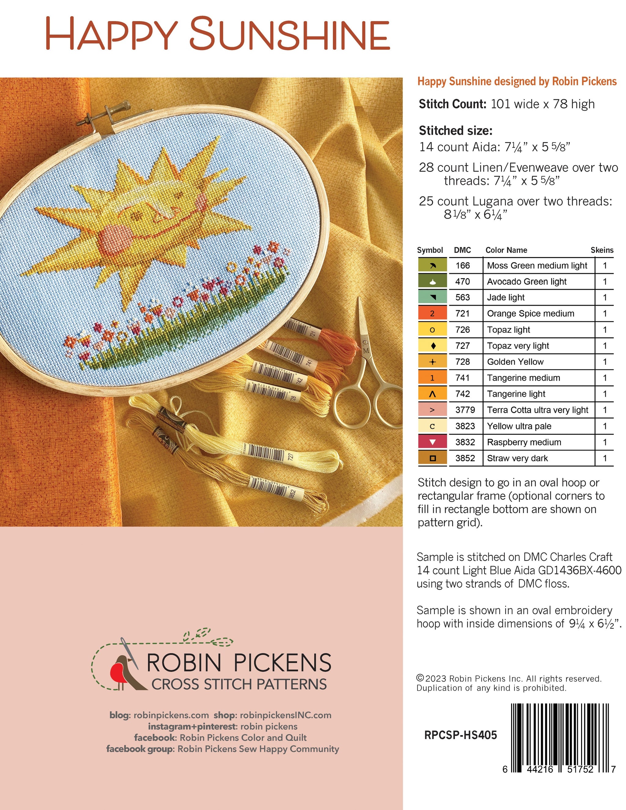 Happy Sunshine Cross Stitch Digital PDF Pattern – Robin Pickens