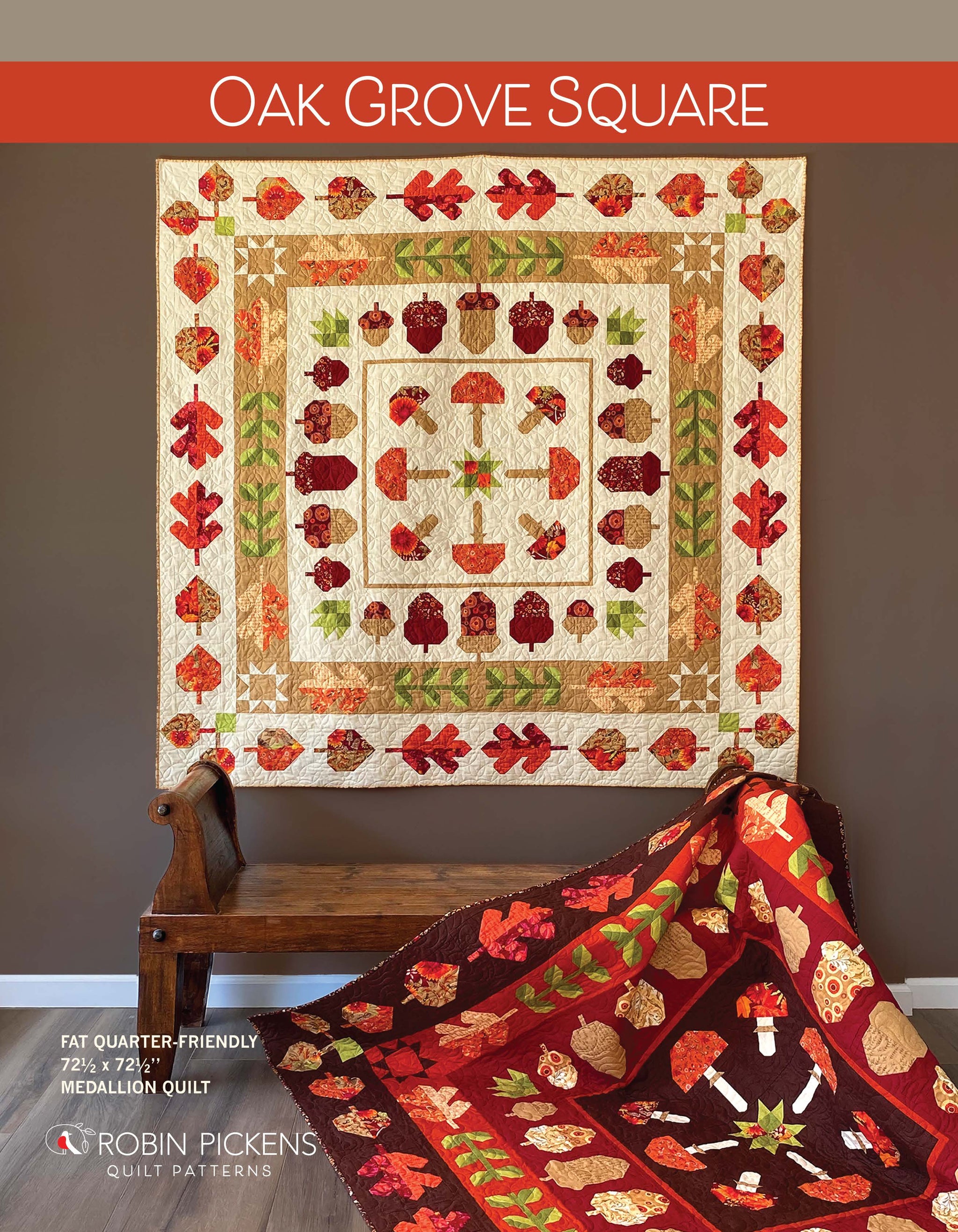 OAK GROVE SQUARE Medallion Quilt digital PDF pattern - Fat Quarter-fri ...