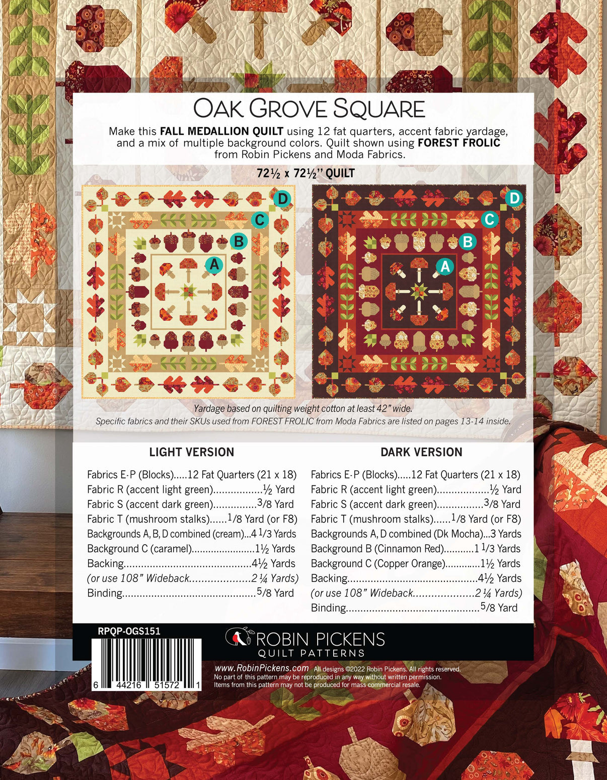 OAK GROVE SQUARE Medallion Quilt digital PDF pattern - Fat Quarter-fri ...