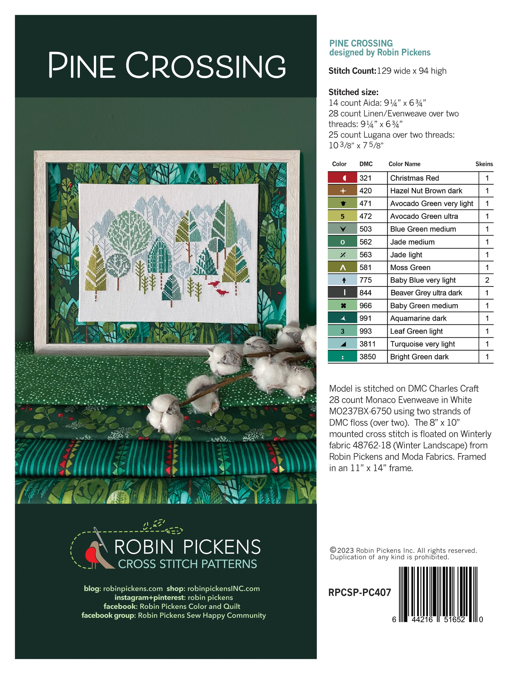 Pine Crossing Stitch Pattern, digital pdf – Robin Pickens