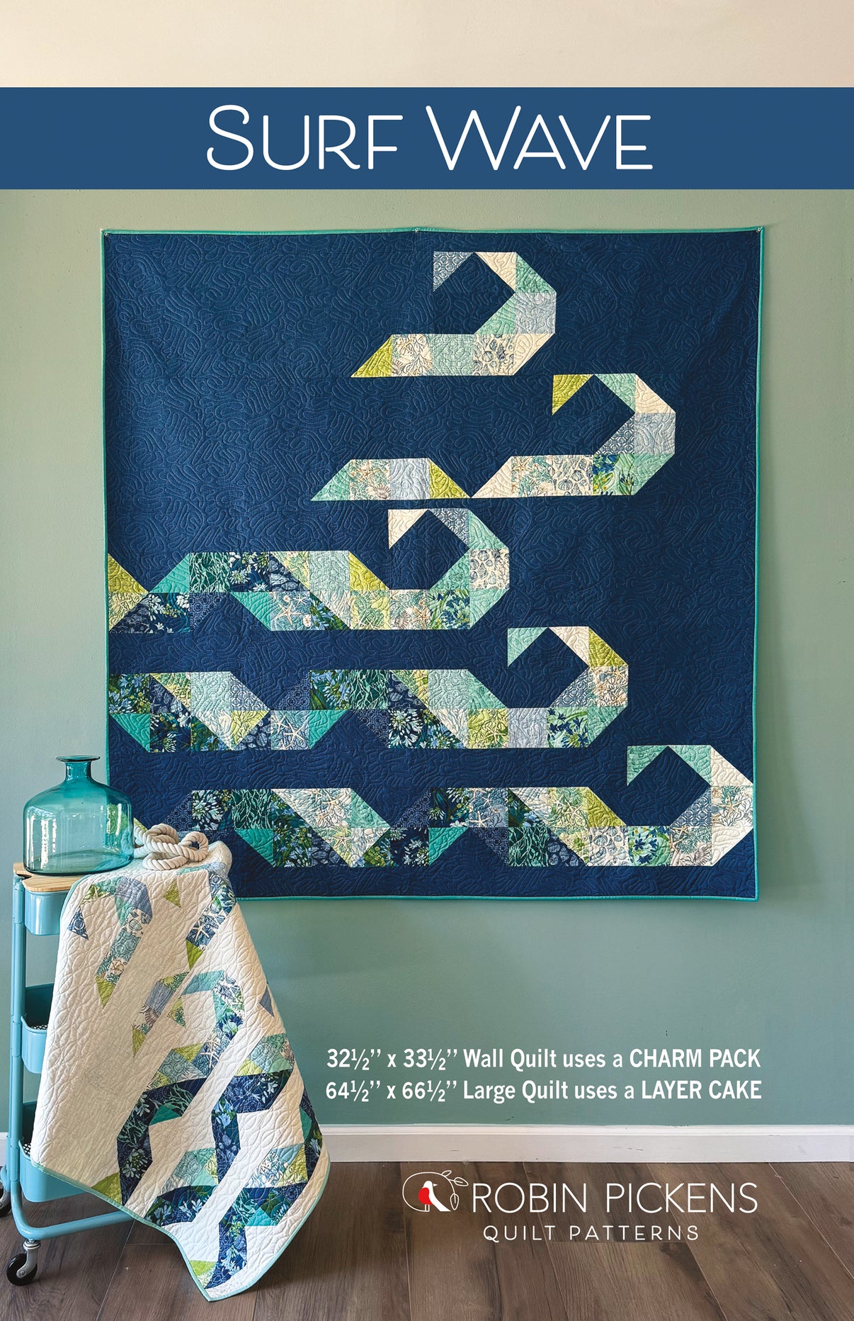 SURF WAVE digital PDF quilt pattern, Large 64 x 66" or Small 32 x 33 ...