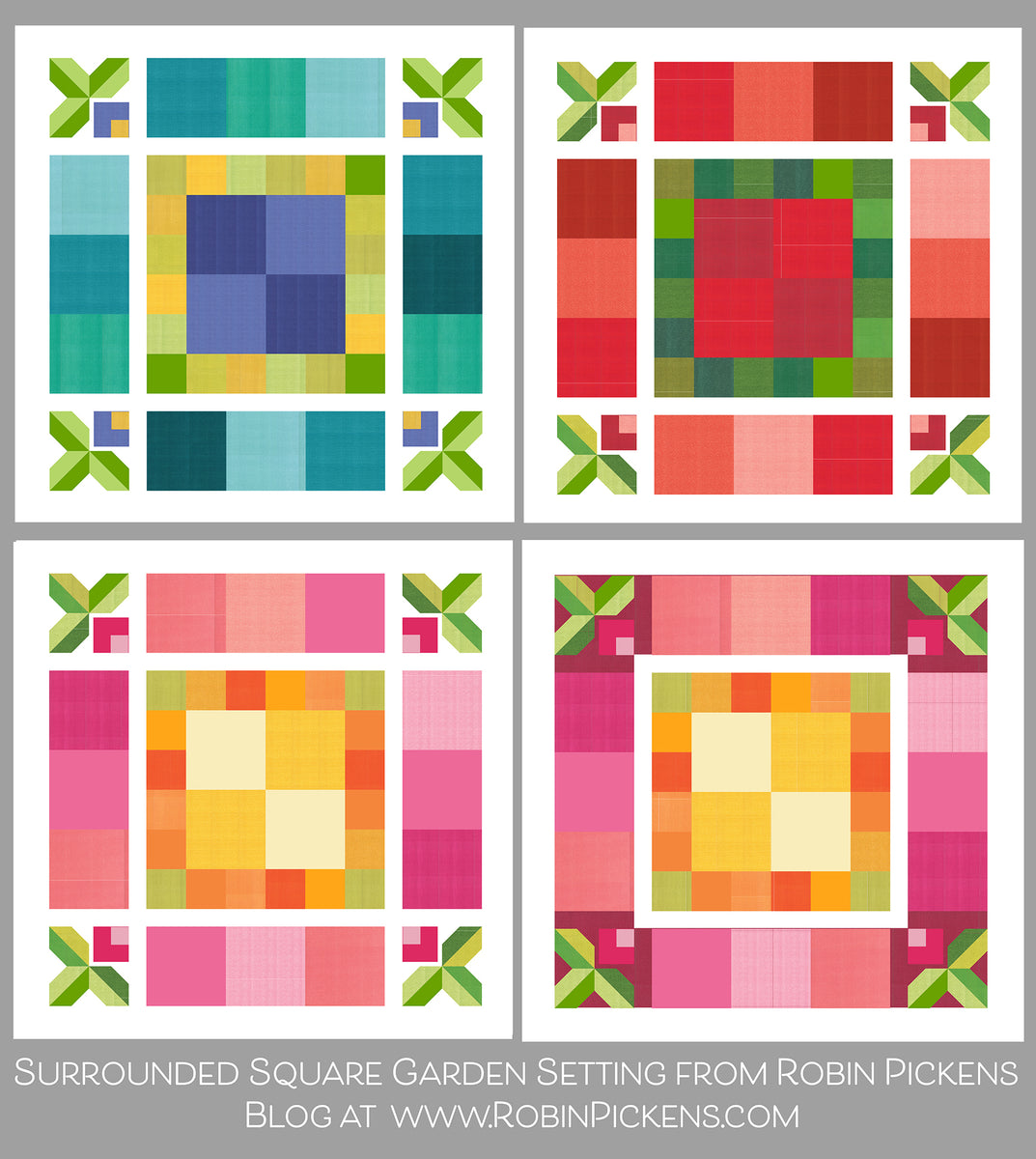 Blocky Bud and Leaves AND Surrounded Square Garden for Moda Blockheads ...