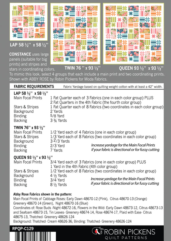 CONSTANCE Digital PDF Quilt Pattern by Robin Pickens / Lap, Twin, Quee